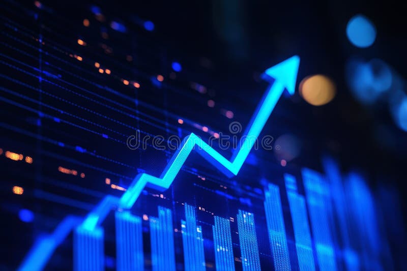 Bar Graph Rising Upward, an Arrow Pointing Upward with Glowing Lines ...