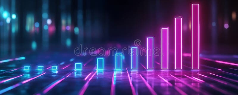 Bar Graph Showing Exponential Growth, Futuristic Neon Lights Stock ...