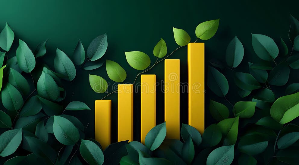 Growing Green: Rising Yellow Graph Surrounded by Leaves Symbolizing ...