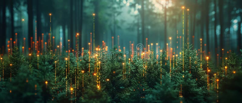 Bar Graphs Digital Data and Green Matrix with Forest Trees Stock ...