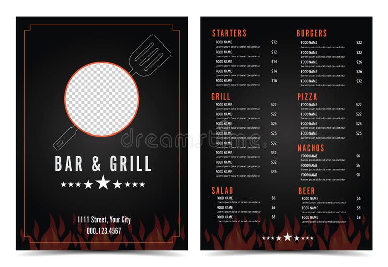 Bar and Grill Restaurant Menu Design Layout Stock Vector - Illustration ...