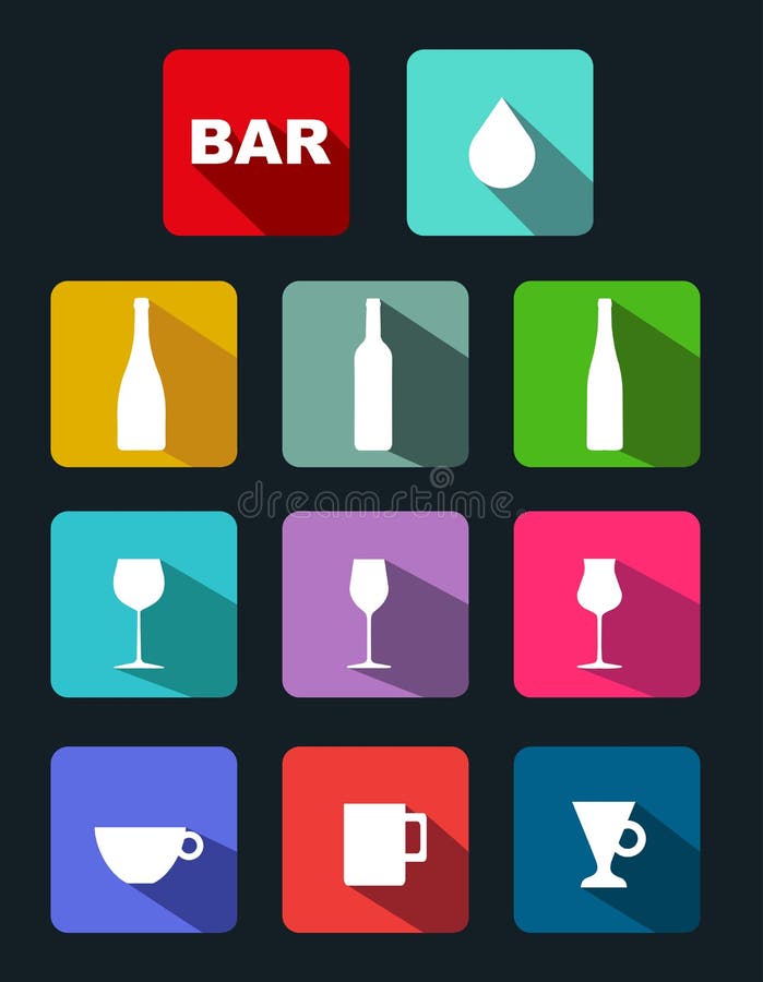 Bar Icons Set with Long Shadow Stock Vector - Illustration of graphic ...