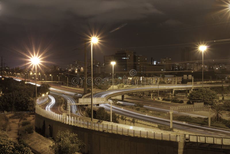 Bar-Ilan Interjunction Night Photo in HDR Stock Image - Image of ...