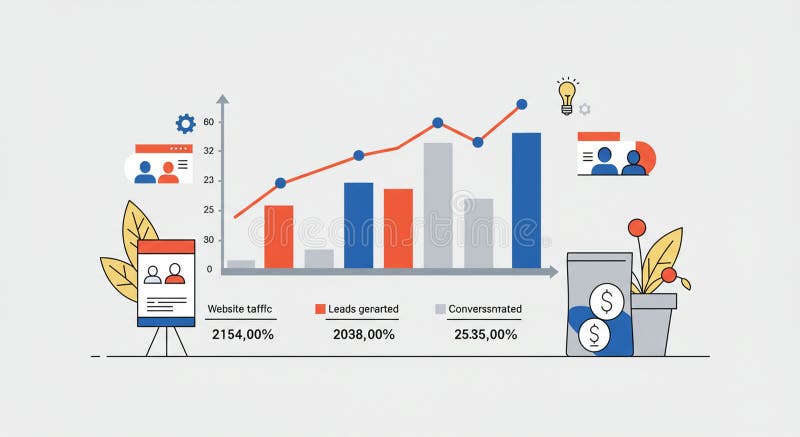 Bar and Line Chart Illustrates Data on Website Traffic, Leads Generated ...
