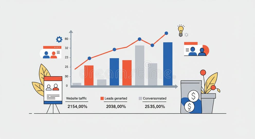 Bar and Line Chart Illustrates Data on Website Traffic, Leads Generated ...