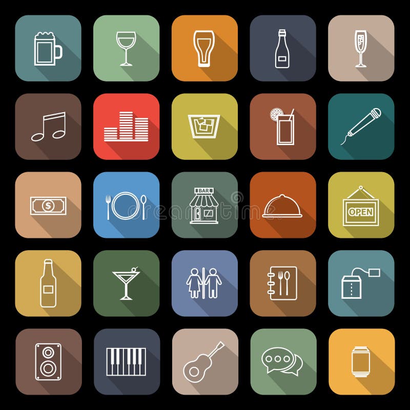 Bar Line Flat Icons with Long Shadow Stock Vector - Illustration of ...