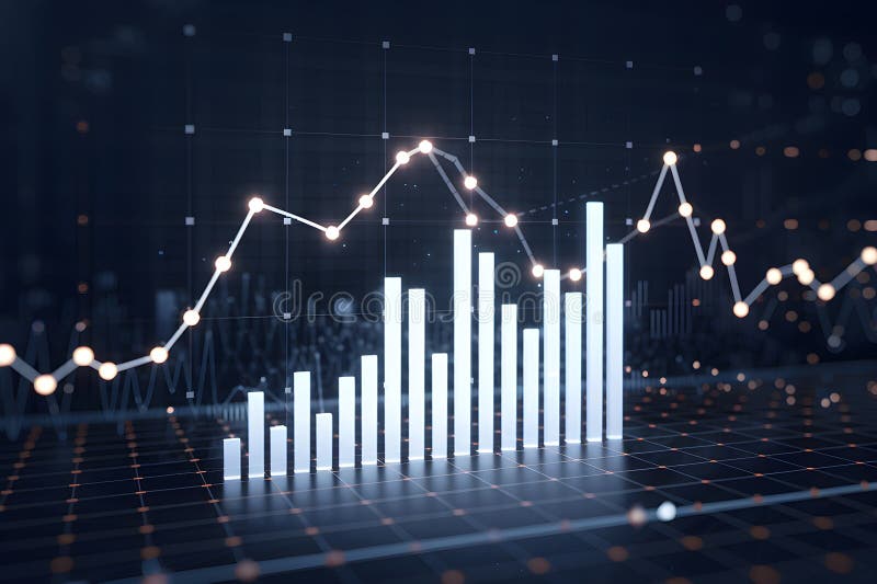 Bar and Line Graphs with Glowing Dots, Suggesting Data Analysis in Tech ...