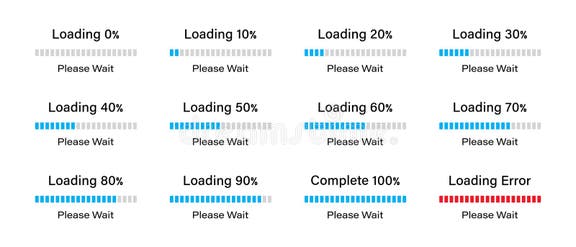 Percentage Loading Bar Infographics Set Progressing from 0 To 100 ...