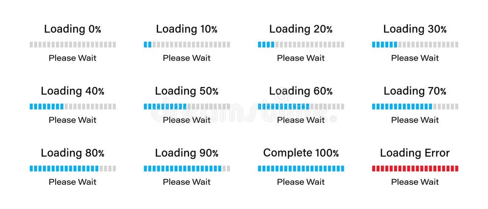 Percentage Loading Bar Infographics Set Progressing from 0 To 100 ...