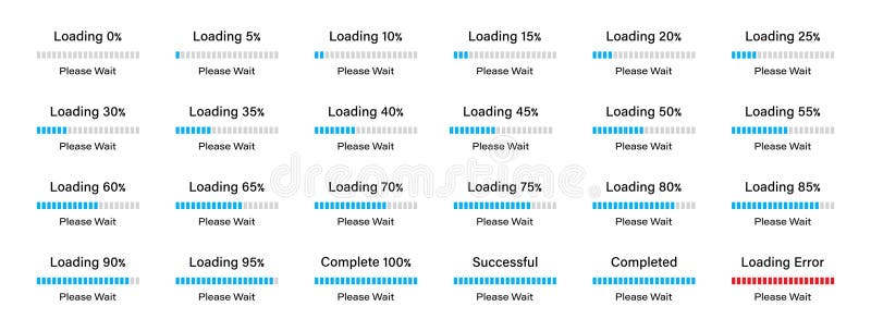 Percentage Loading Bar Infographics Set Progressing from 0 To 100 ...