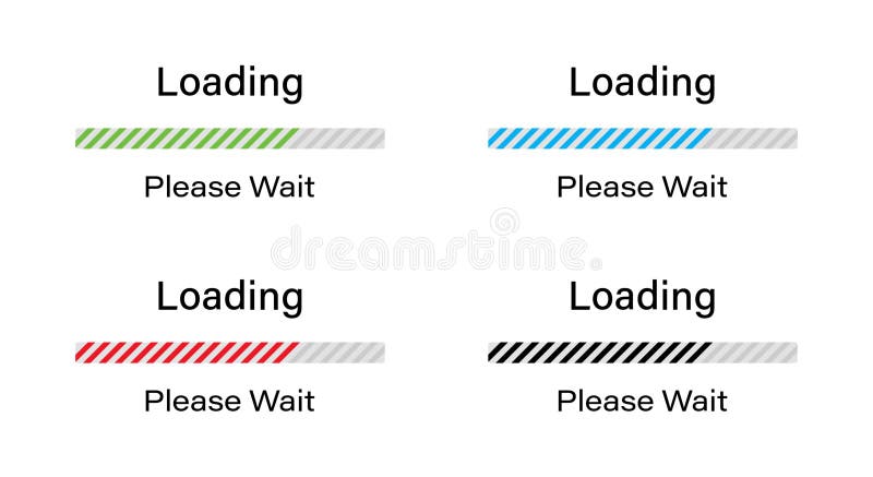 Bar Loading with Tilted Lines Please Wait Symbol Icon Set in Four ...