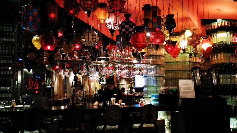 Bar and lounge with lamps editorial stock image. Image of candle - 60320014