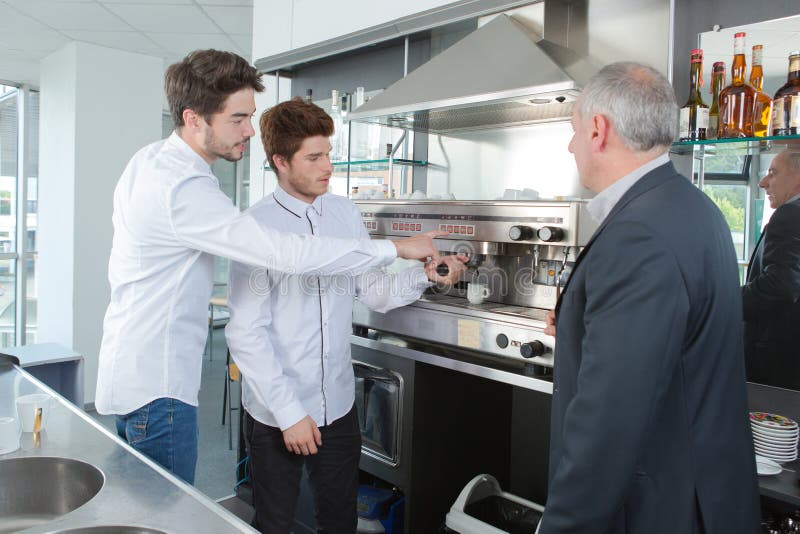 Bar Manager Checking Coffee Machine Stock Image - Image of brew ...