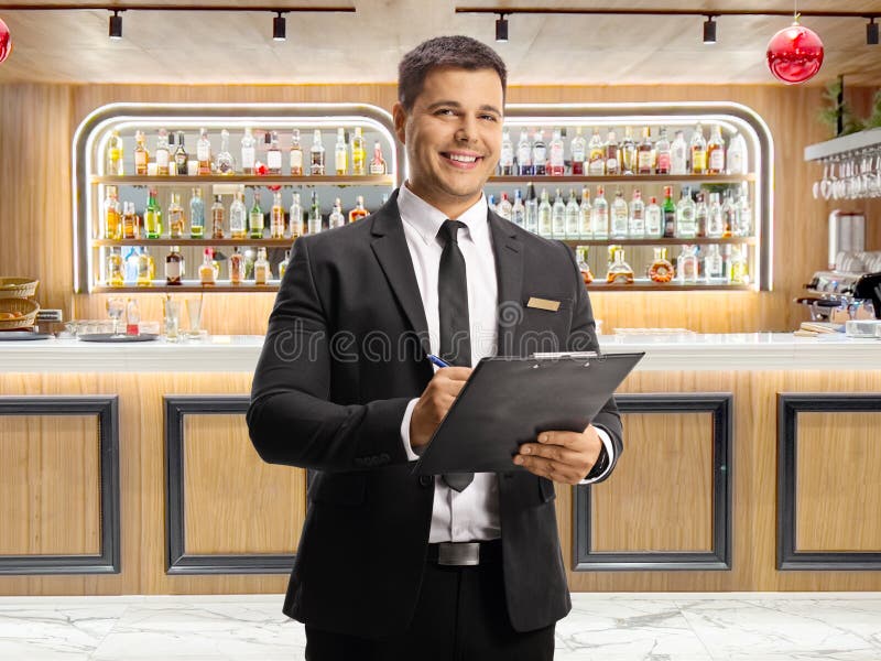 Bar Manager Writing on a Clipboard Stock Image - Image of fashion ...