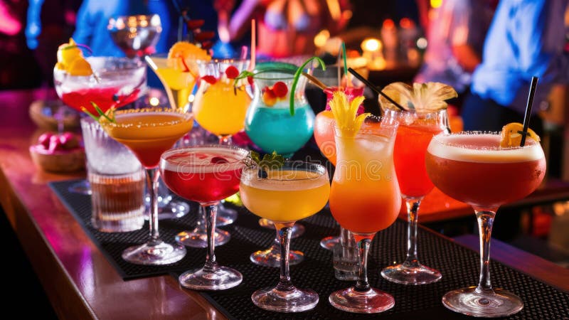 A Bar with Many Different Types of Drinks on a Table, AI Stock Image ...