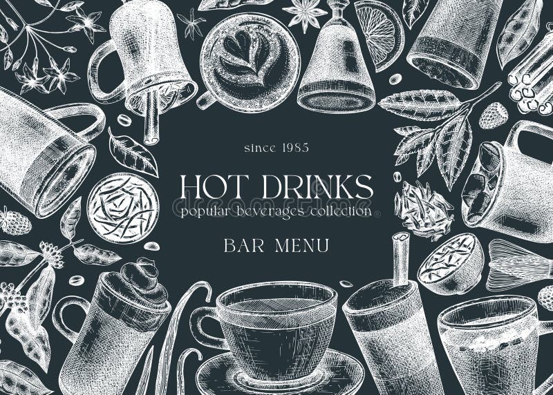 Bar Menu Design. Vector Frame with Hot Drinks Drawings Stock Vector ...