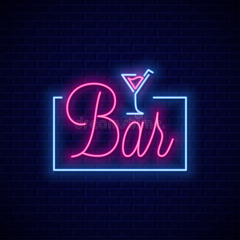Bar Neon Sign. Neon Banner of Cocktail Bar on Wall Stock Vector ...
