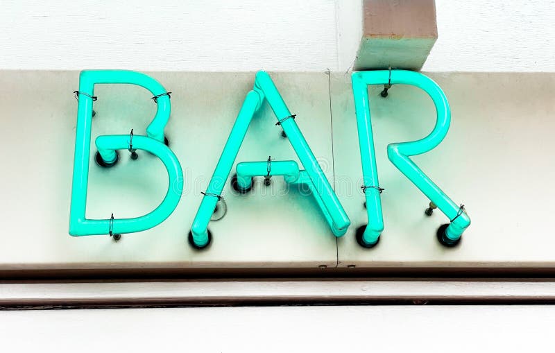 Bar Neon Sign in Blue Green Stock Image - Image of cyan, blue: 240843109