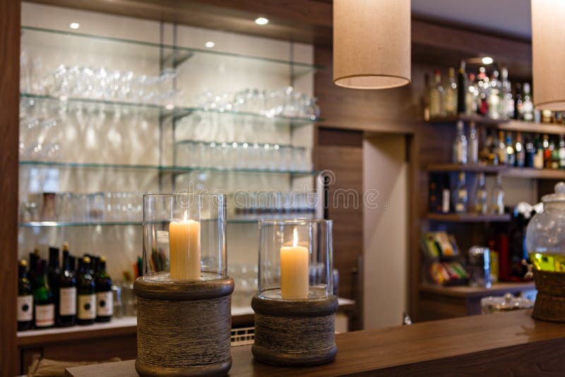 Bar with a Nice Counter and Glass Shelves Stock Image - Image of ...
