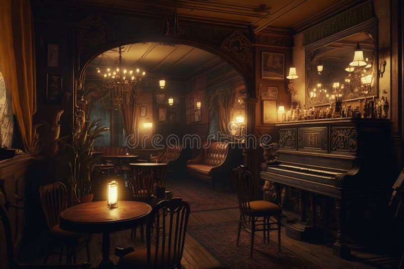 The Bar in Nighttime with AI Generated. Stock Illustration ...
