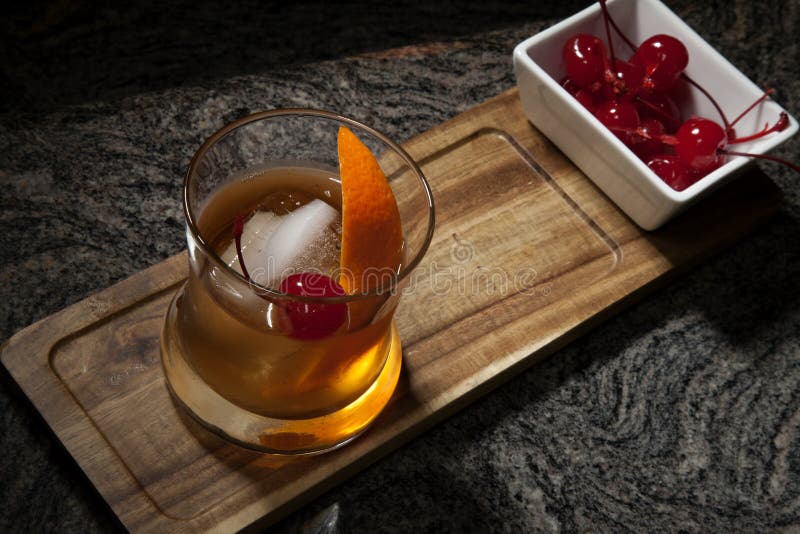 In Bar - Old Fashioned Whiskey Cocktail Stock Image - Image of ...