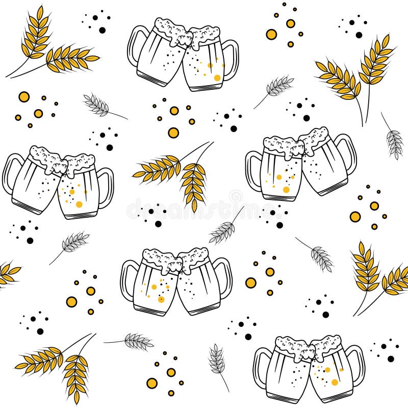 Bar Pattern with the Image of Beer Mugs and Wheat Rings in the Doodle ...