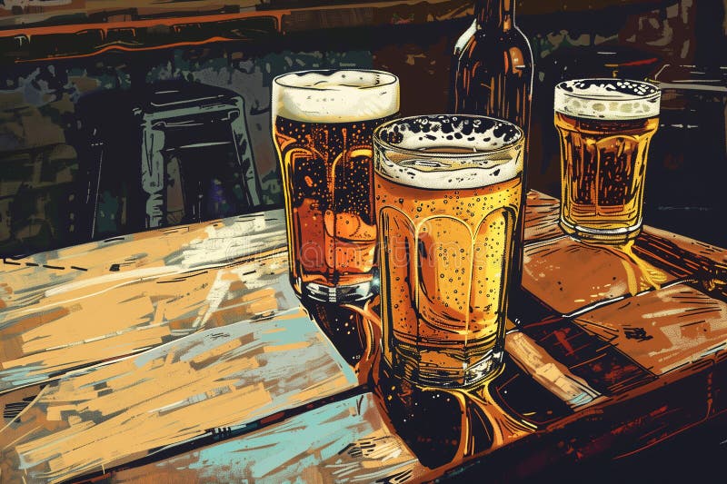 Bar Poster Design, Beer Style, Hand Drawn Style Stock Illustration ...