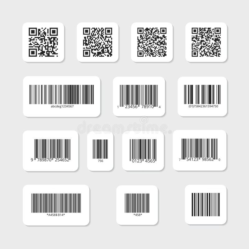 Bar and QR Codes on White Vector Stickers Set Stock Vector ...