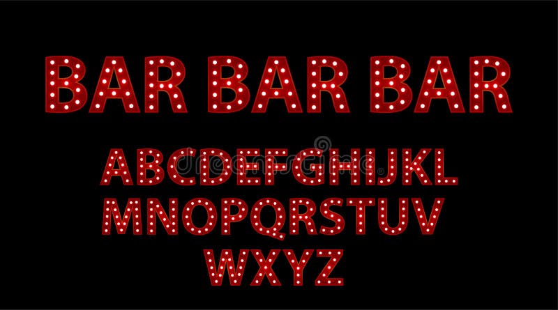 Bar Bar. Red Letters with Luminous Glowing Lightbulbs. Vector ...