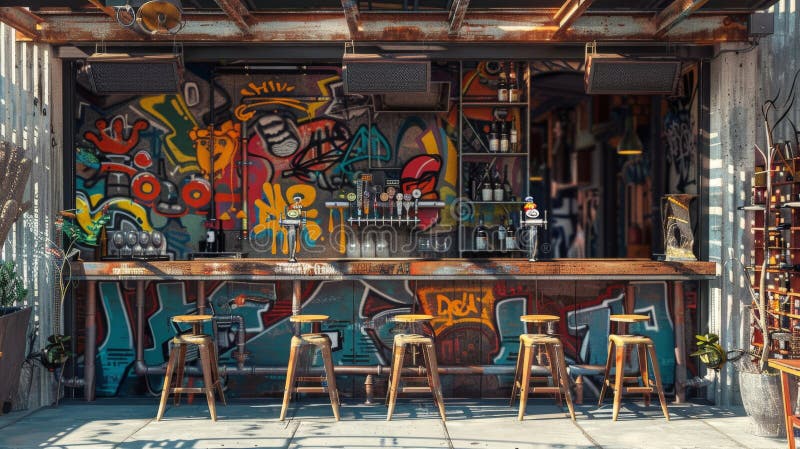 Urban Bar with Graffiti Wall Stock Illustration - Illustration of ...