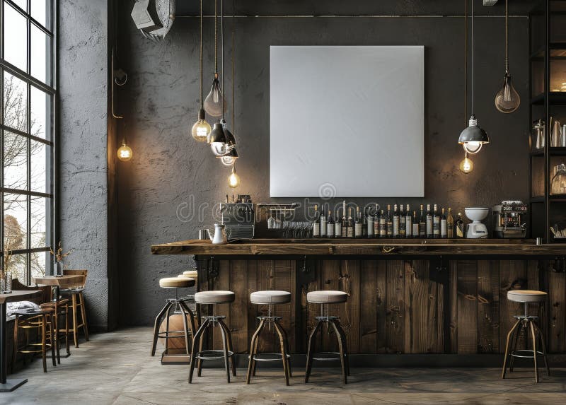 Bar with Stools and Large Poster Stock Image - Image of tavern, poster ...