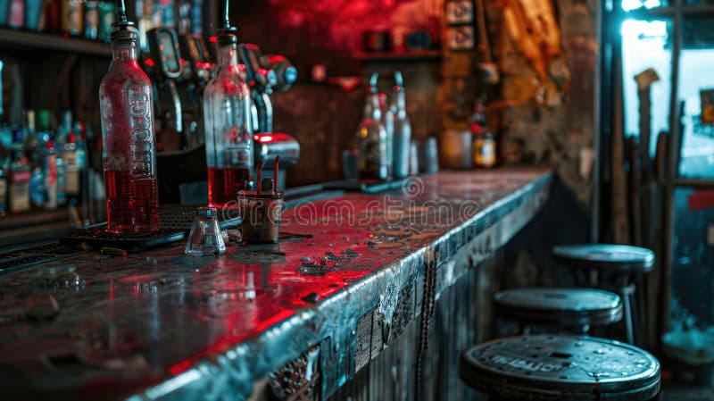 Bar in the Style of Post-apocalypse Stock Image - Image of industrial ...