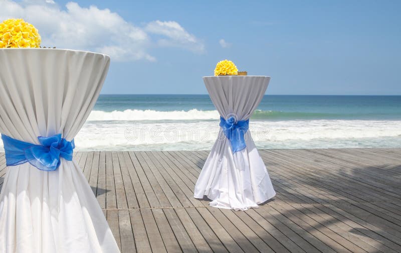 Bar Tables Decorated for Party or Wedding with Ocean View Stock Image ...