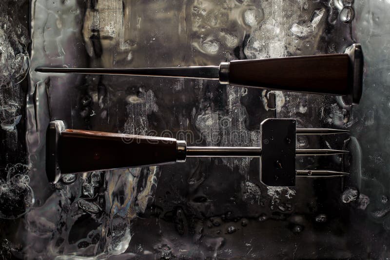 Bar tool two Ice picks stock photo. Image of frozen, table - 73678088