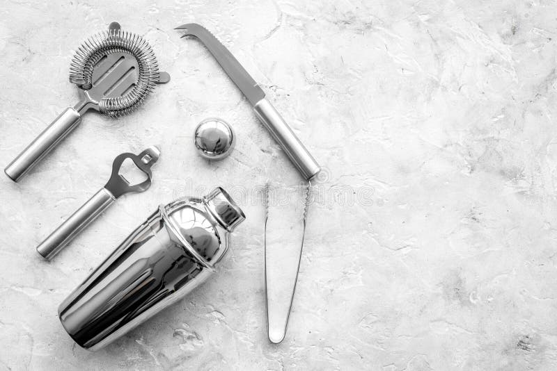 Bar Tools for Making Cocktails on Grey Stone Background Top View ...