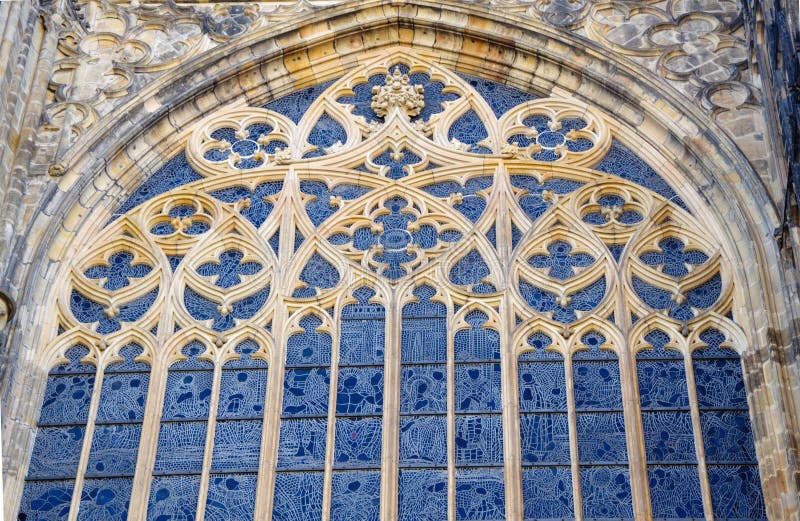 Bar Tracery in Gothic Window with Paintings Stock Image - Image of ...
