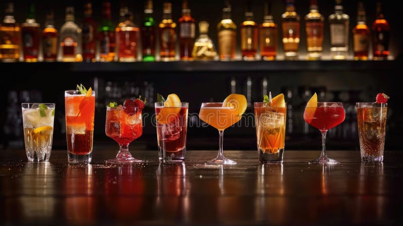 A Bar with Various Drink Options Served in Different Glassware ...