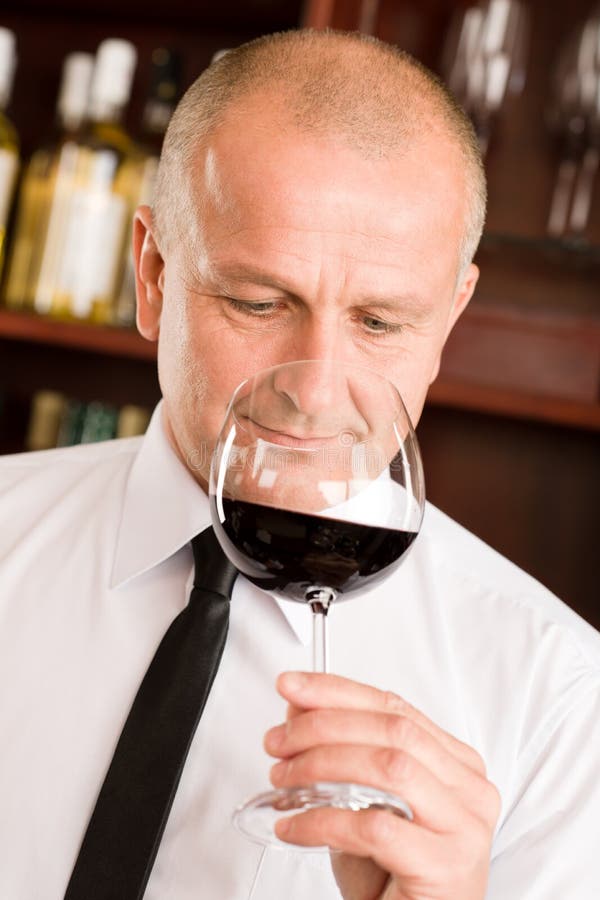 Bar Waiter Smell Glass Red Wine Restaurant Stock Photo - Image of ...