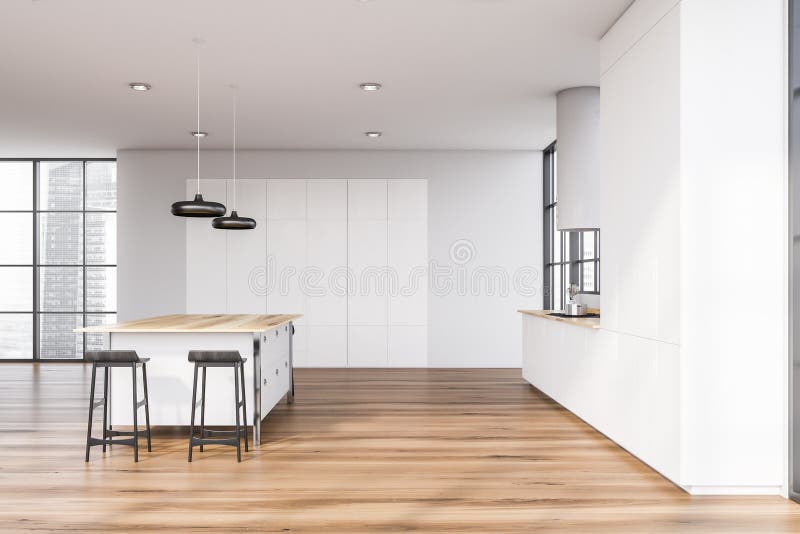 Bar in White Kitchen Interior, Side View Stock Illustration ...