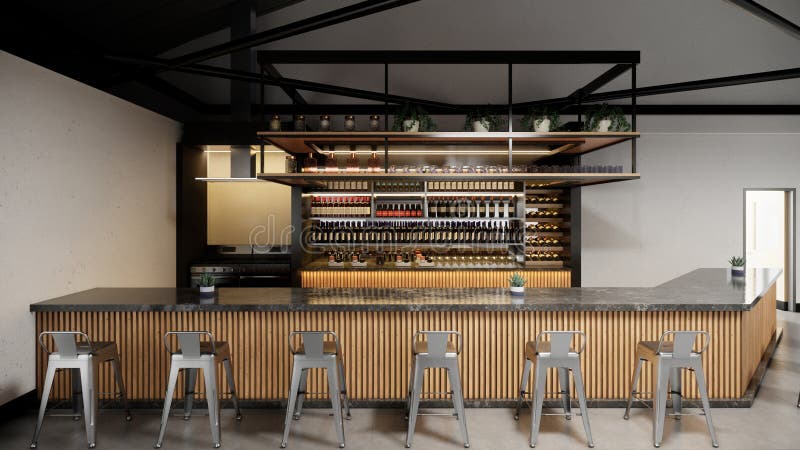 Bar 3d Rendering with Wooden Material Stock Illustration - Illustration ...