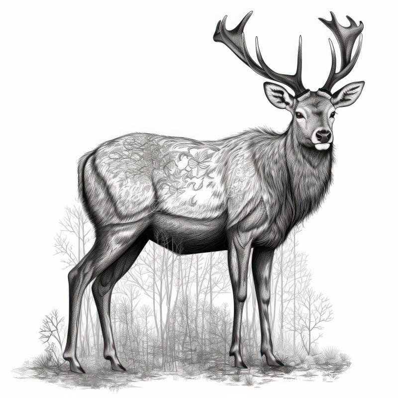 Barasingha Deer Llustration Black and White Stock Illustration ...