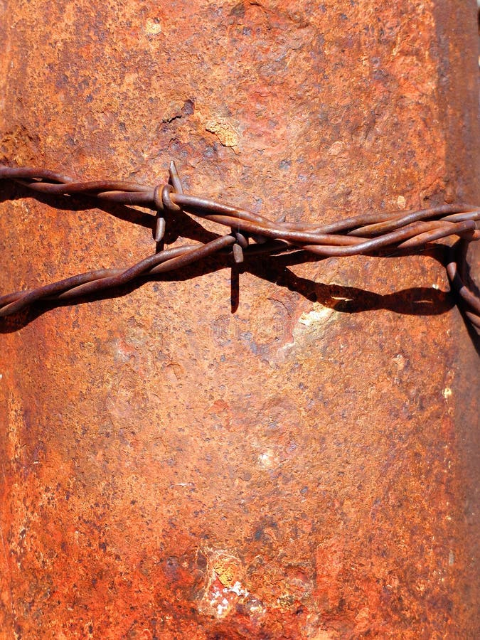 Barb Wire Sharp Barbs on Rusty Metal Pole Stock Image - Image of ...