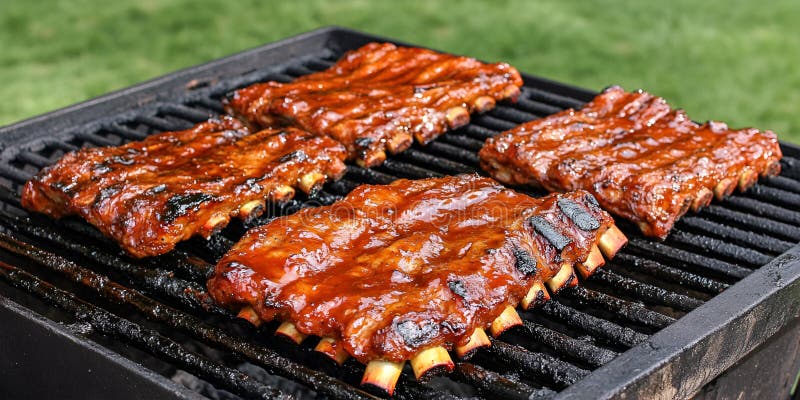 Barbacoa Ribs on the Grill. Stock Illustration - Illustration of roast ...