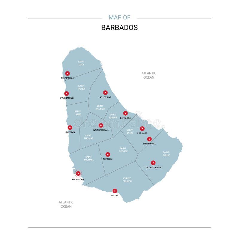 Barbados Map Vector with Red Pin. Stock Vector - Illustration of ...