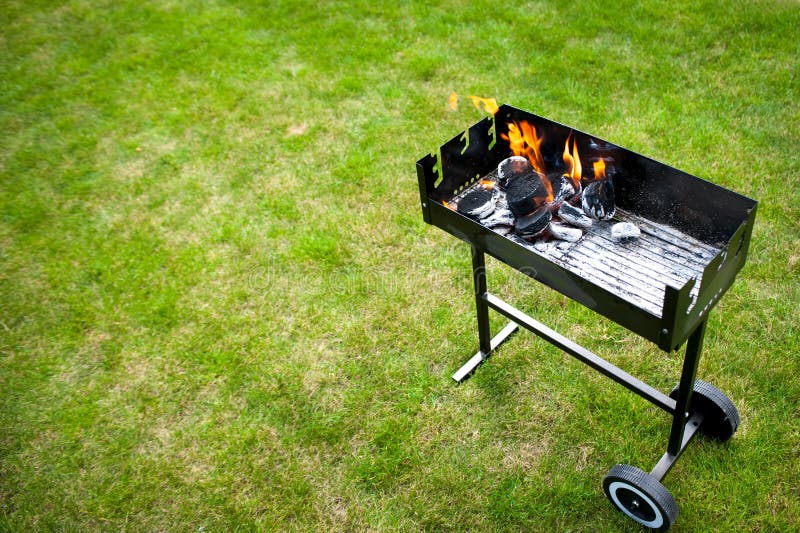 Barbaque in Preparation, with Fire Stock Image - Image of flames, meal ...