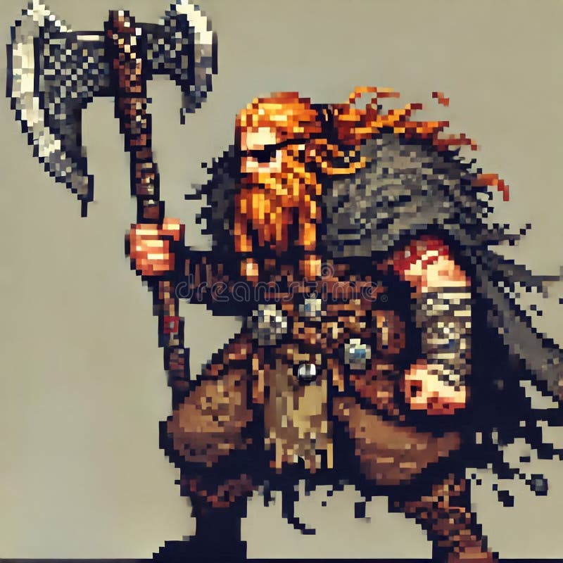 Barbarian Design with His Distinctive Costume and Ax Weapon, Pixel Art ...