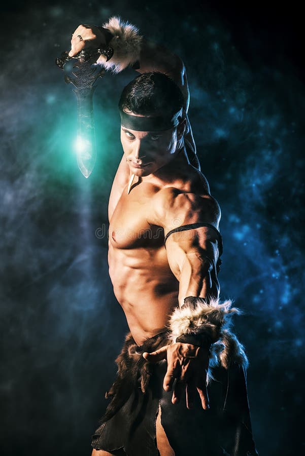 Dangerous Man with Medieval Sword Stock Photo - Image of cloak ...