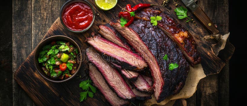 Barbecue Brisket Cooked on a Chamber Grill with Hickory Wood. Stock ...