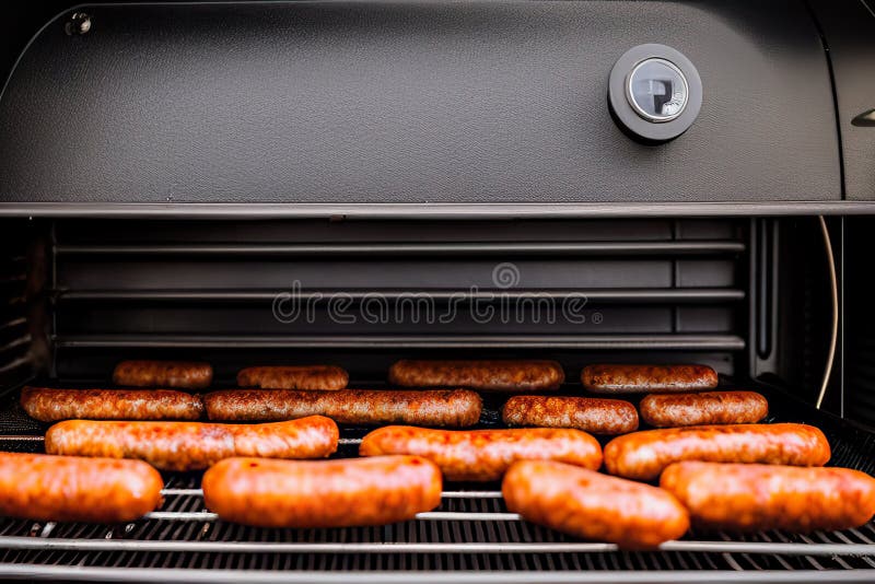 Barbecue with Burning Sausages on the Grill Stock Photo - Image of ...
