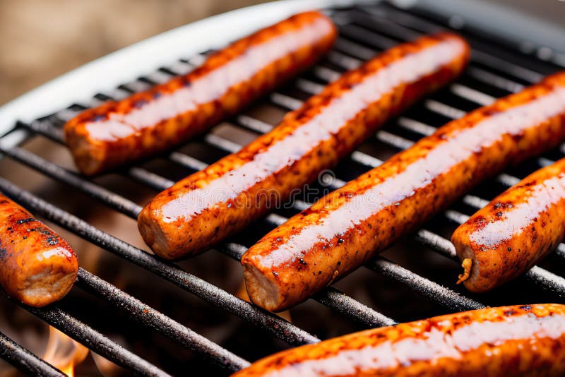 Barbecue with Burning Sausages on the Grill Stock Image - Image of ...